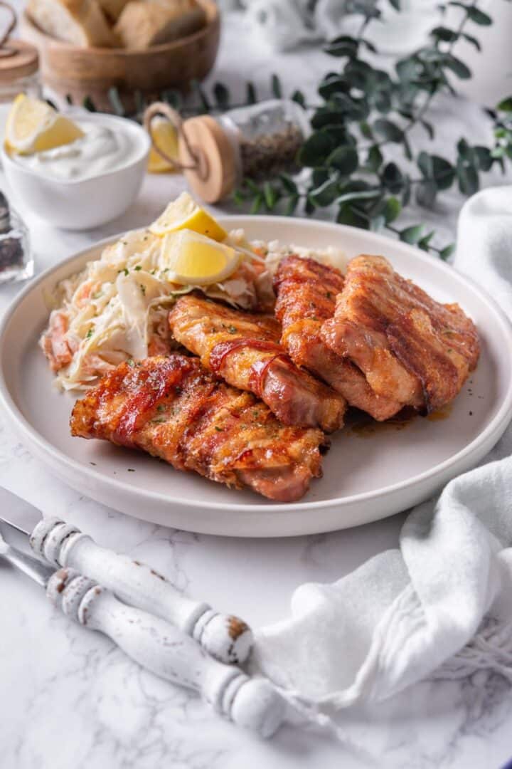 Juicy and Crispy Bacon Wrapped Pork Chops (Made In 30 Minutes)