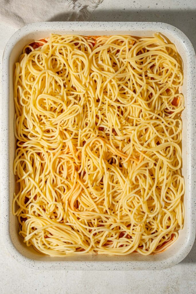 Healthy High Protein Baked Spaghetti with Cottage Cheese